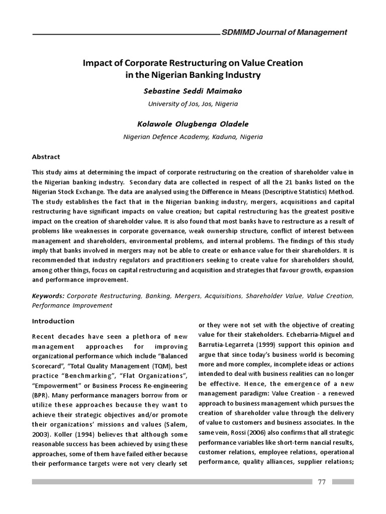 Impact of Corporate Restructuring On Value Creation | PDF