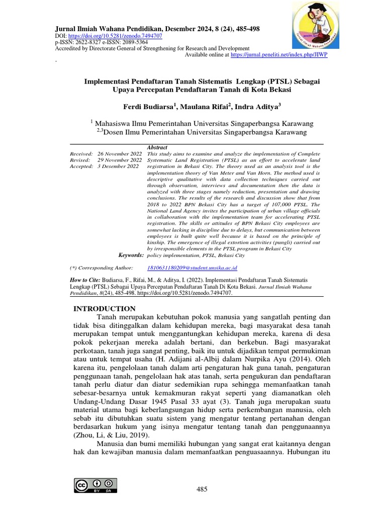Implementasi Pendaftaran Tanah Sistematis Lengkap (PTSL) Sebagai Upaya Percepatan Pendaftaran ...