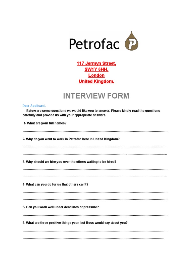 Petrofac Online Interview Forms | PDF