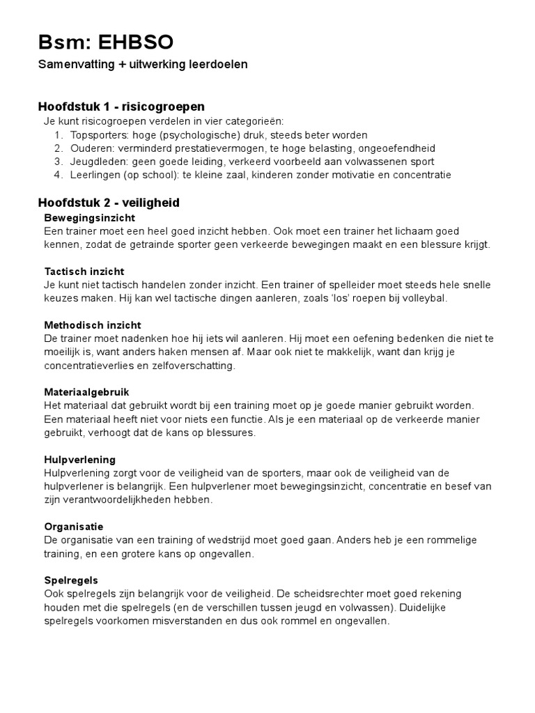 BSM EHBSO Samenvatting + Uitwerking Leerdoelen | PDF