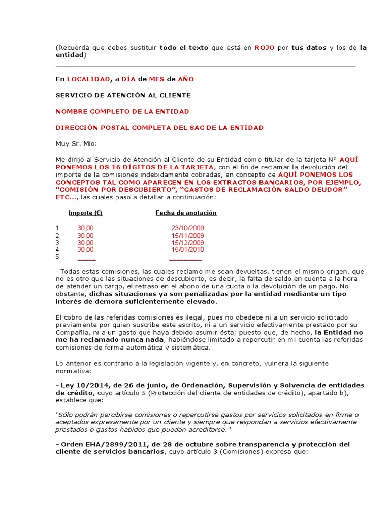 Carta-para-reclamar-comisiones-por-descubierto-en-una-tarjeta-Vigente ... Carta-para-reclamar-comisiones-por-descubierto-en-una-tarjeta-Vigente ...