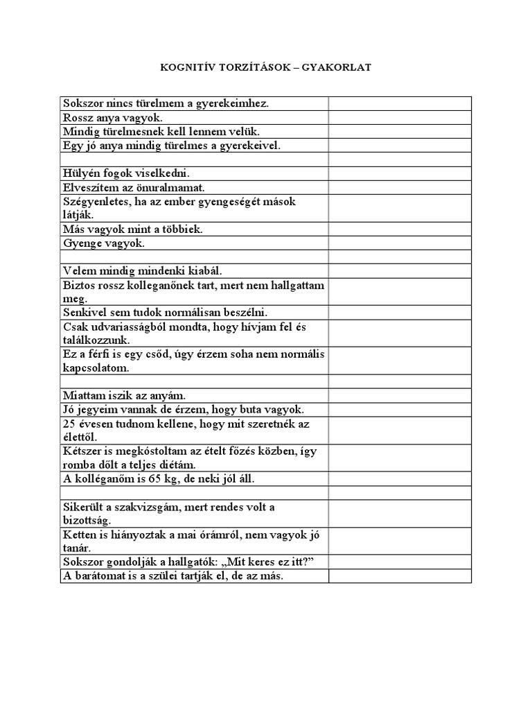 Kogn Torzítások Gyak | PDF