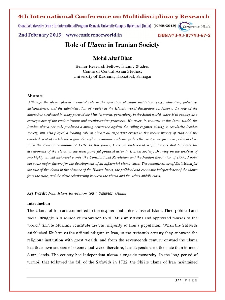 Role of Ulama in Iranian Society | PDF | Iranian Revolution | Ulama