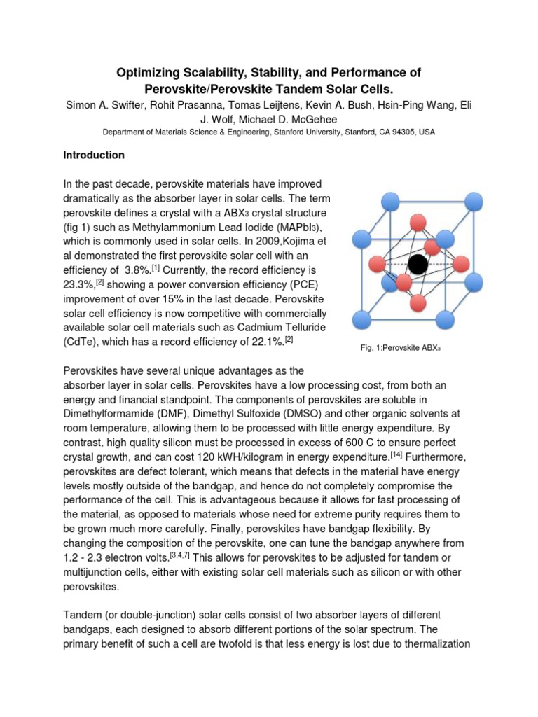 Optimizing Scalability, Stability, and Performance of Perovskite Solar Cells | PDF