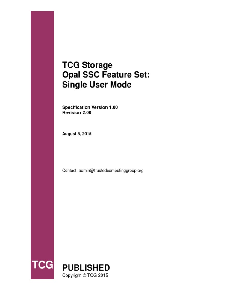 TCG Storage-Opal Feature Set Single User Mode v1.00 r2.00 | PDF ...