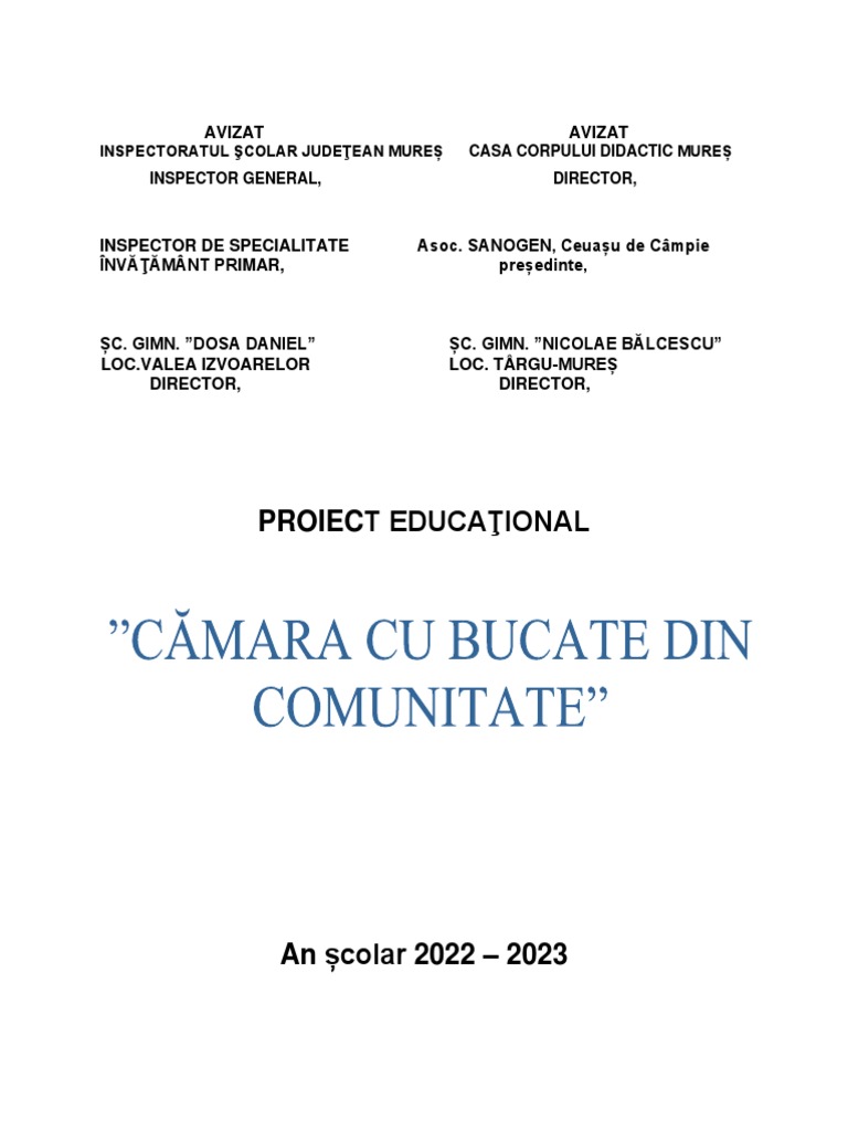 Proiect Educational - Camara Cu Bucate Din Comunitate - PDF | PDF