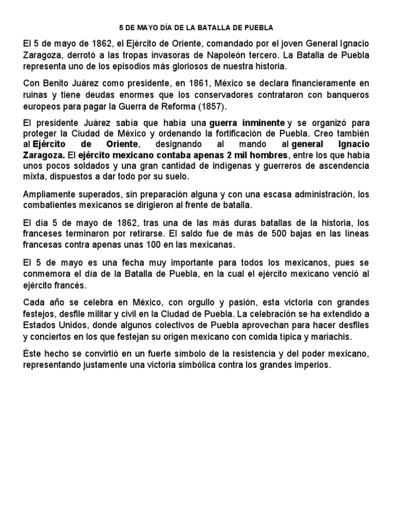 5 de Mayo Día de La Batalla de Puebla | PDF