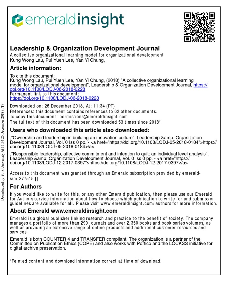 A Collective Organizational Learning Model For Organizational Development | PDF | Learning ...