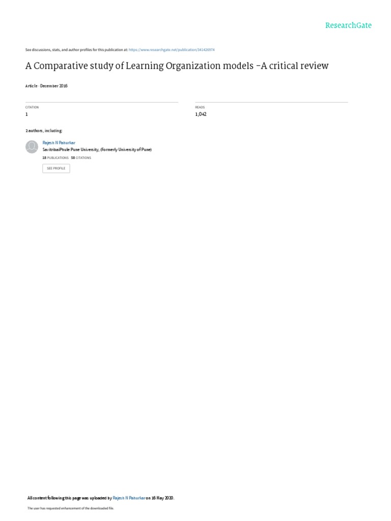 A Compative Study of Learning Organization Models PDF | PDF | Leadership | Learning