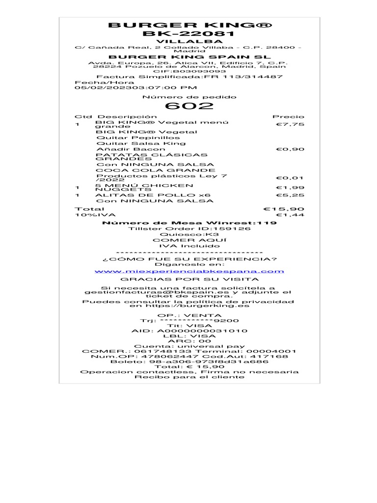 Burger+king Ticket N 602 150715 | PDF