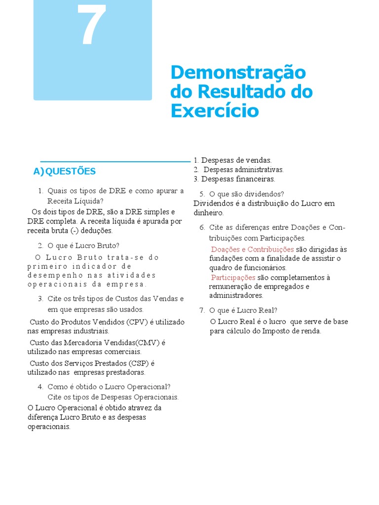 TDE 07 - DemonstraÃ Ã o Do Resultado Do ExercÃ Cio 2 | PDF