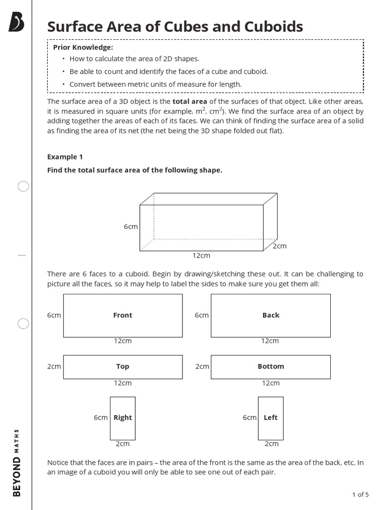 Surface Area of Cubes and Cuboids Guide | PDF | Area | Elementary ...