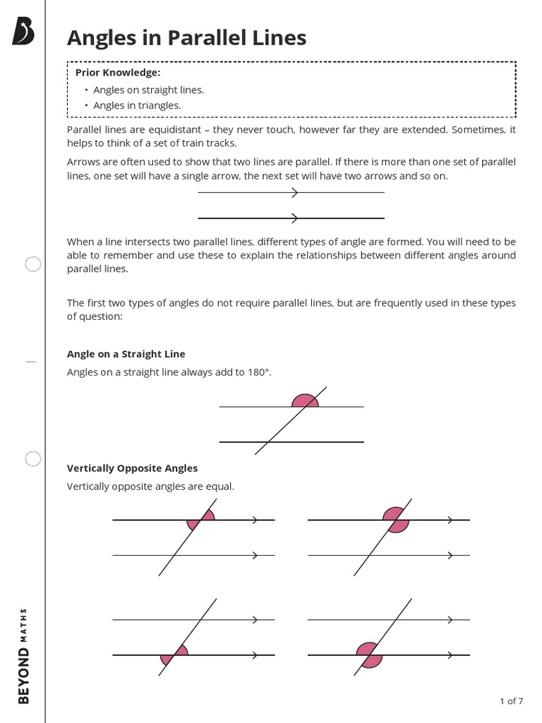 Angles in Parallel Lines (Print) | PDF | Angle | Line (Geometry)