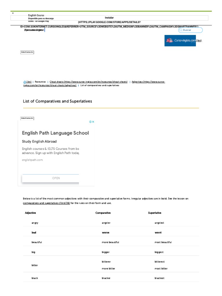 Cheat Sheet - List of Comparatives and Superlatives | PDF | Linguistics