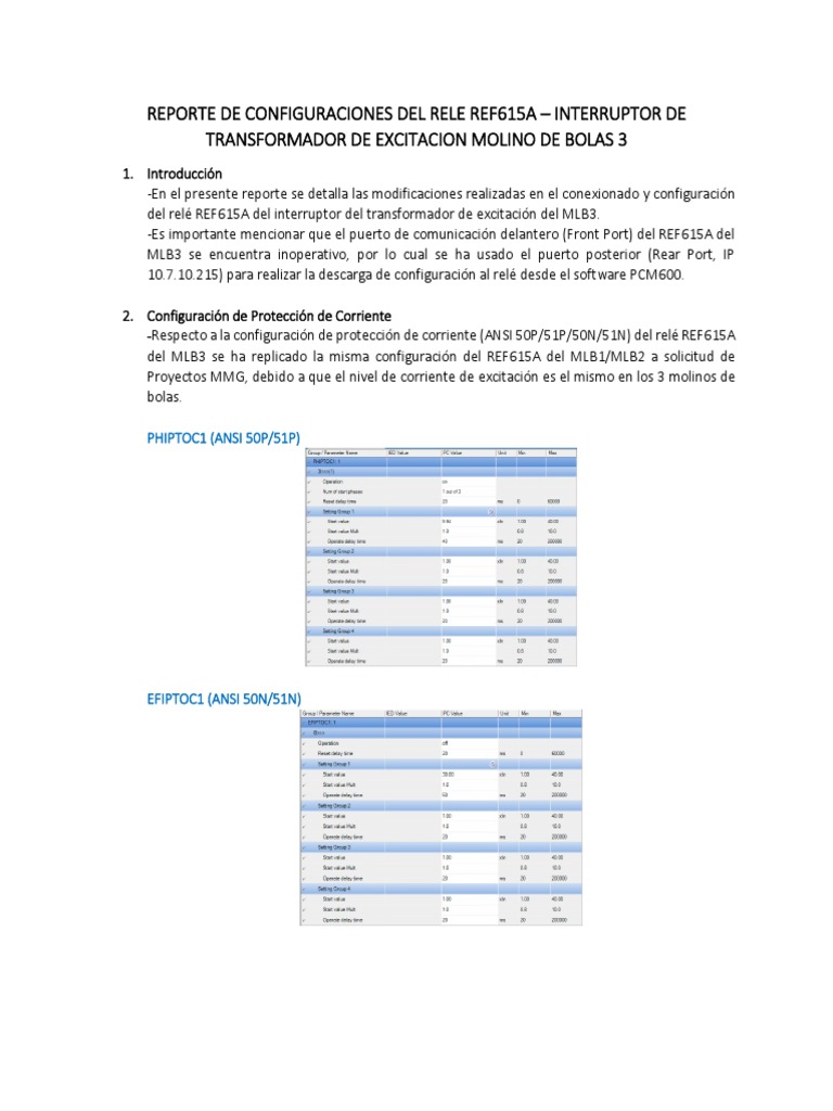 Reporte de Configuraciones Del Rele Ref615a | PDF | Tecnología
