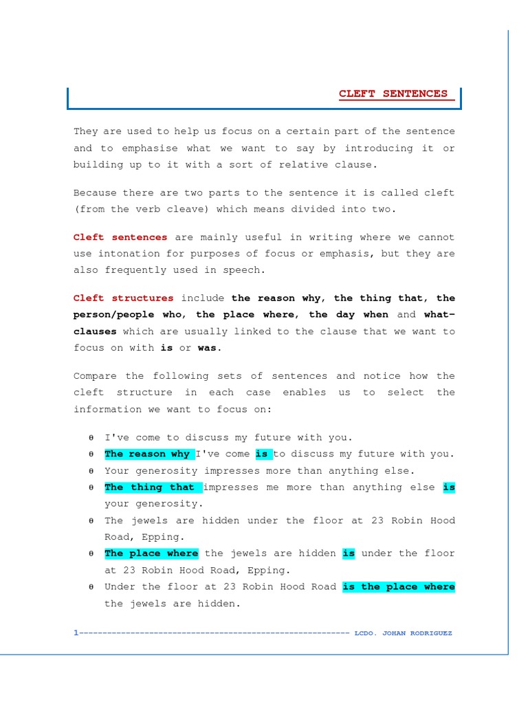 Cleft Sentences | PDF | Sentence (Linguistics) | Linguistic Typology