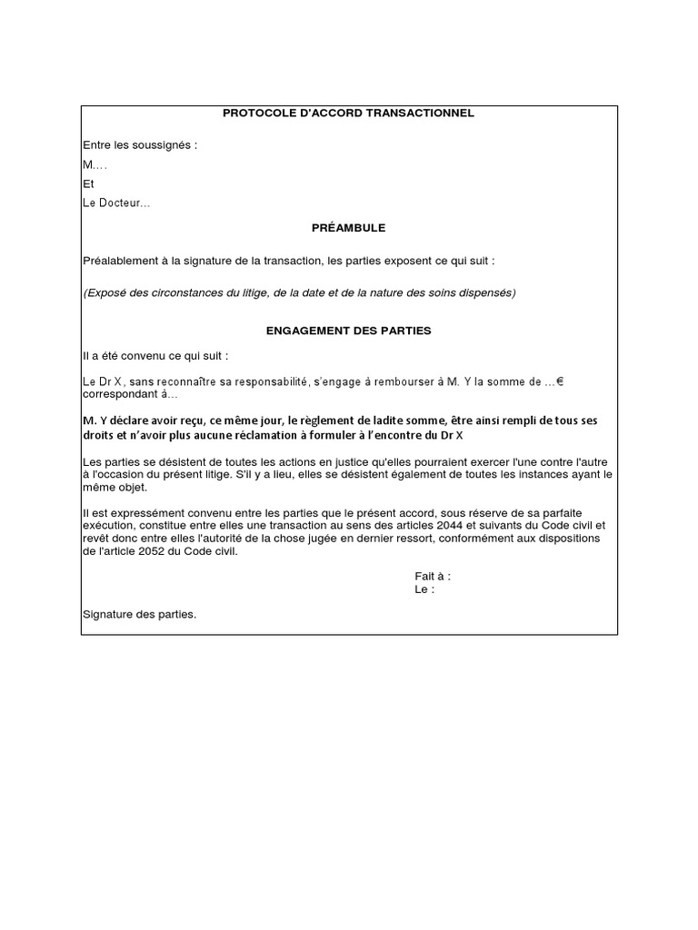 Modele de Protocole D'accord Transactionnel | PDF