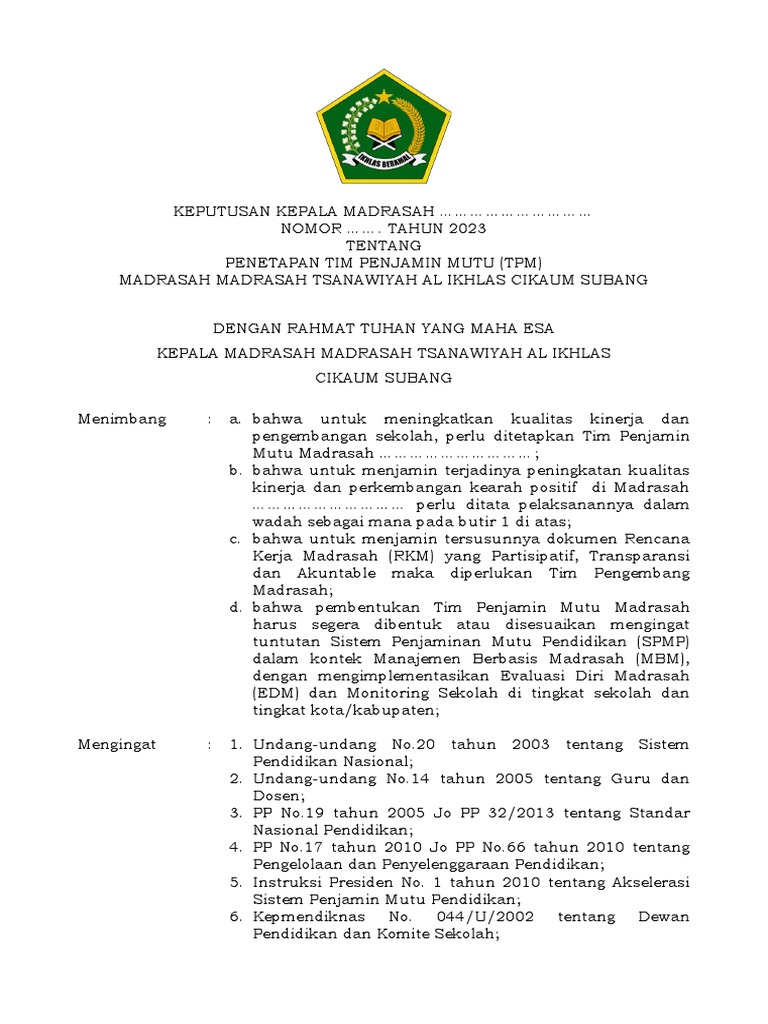 Contoh SK Tim Penjaminan Mutu | PDF | Karier & Perkembangan