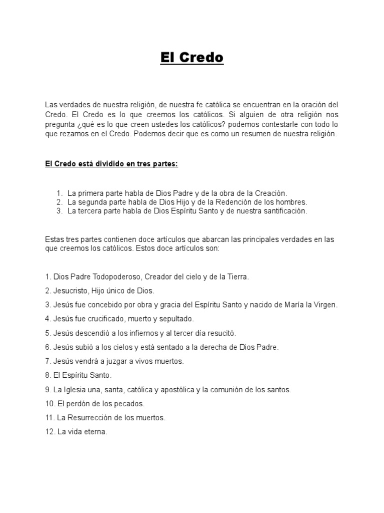 El Credo | PDF | eucaristía | Iglesia Católica