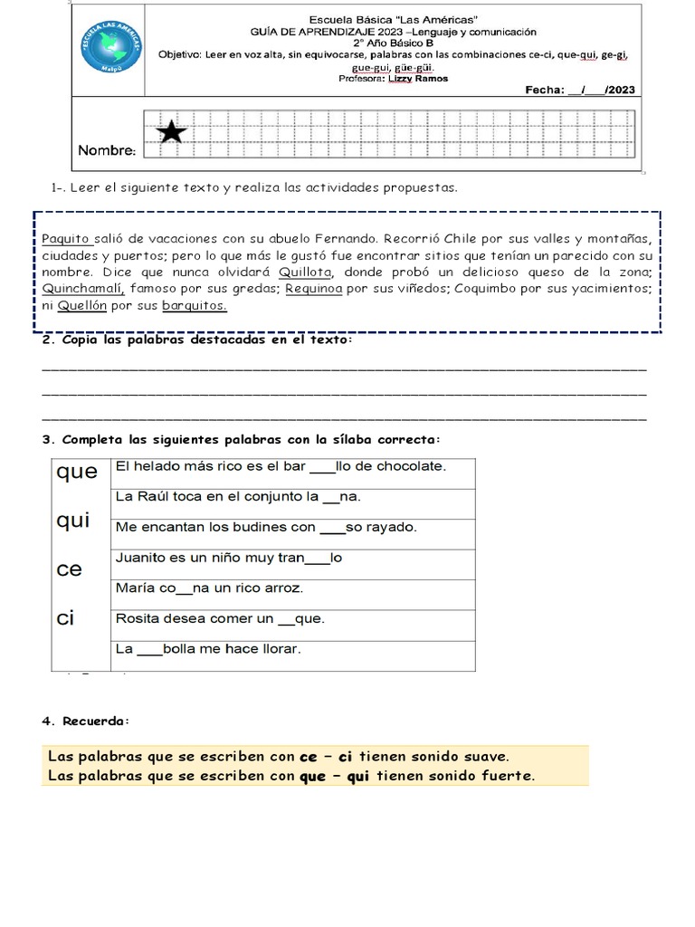 Grupos Ce, Ci, Que Qui, Ge, Gi, Gue, Gui. | PDF