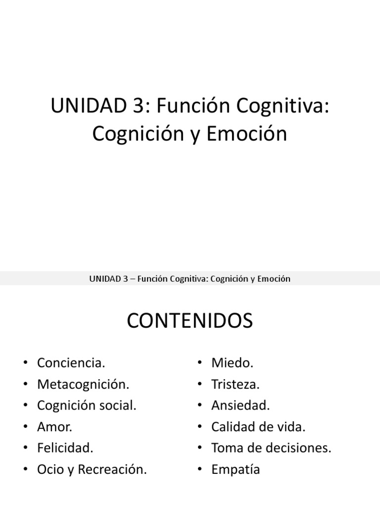 14 Unidad 3 Función Cognitiva Cognición Y Emoción Pdf