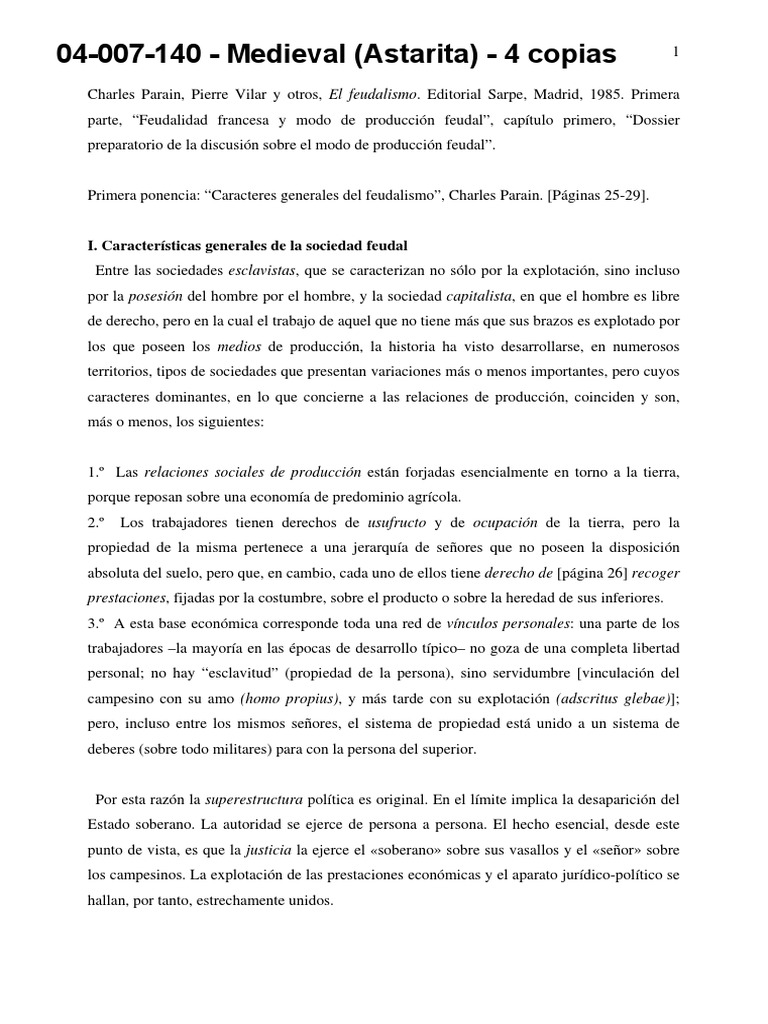 PARAIN - Caracteres Generales Del Feudalismo | PDF | Feudalismo | Sociedad