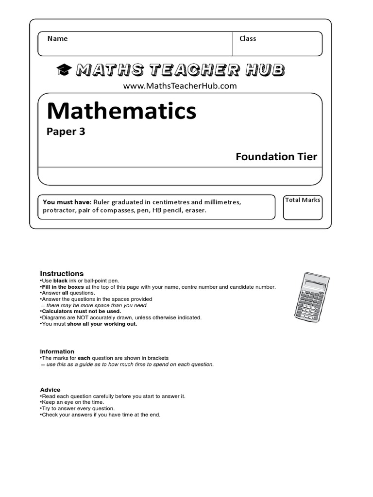 2023 Foundation Practice Paper 3F - Maths Teacher Hub | PDF