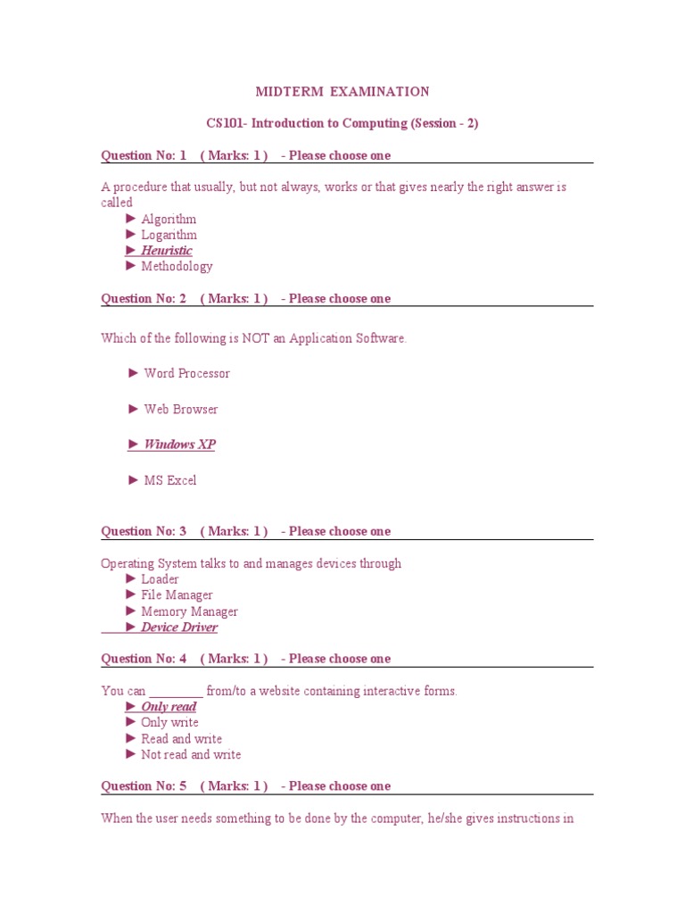 cs101 Midterm Solved Paper. | PDF | World Wide Web | Internet & Web