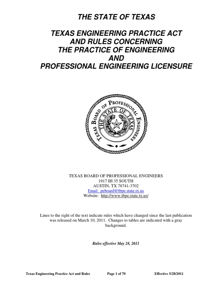 The State of Texas Texas Engineering Practice Act and Rules Concerning ...