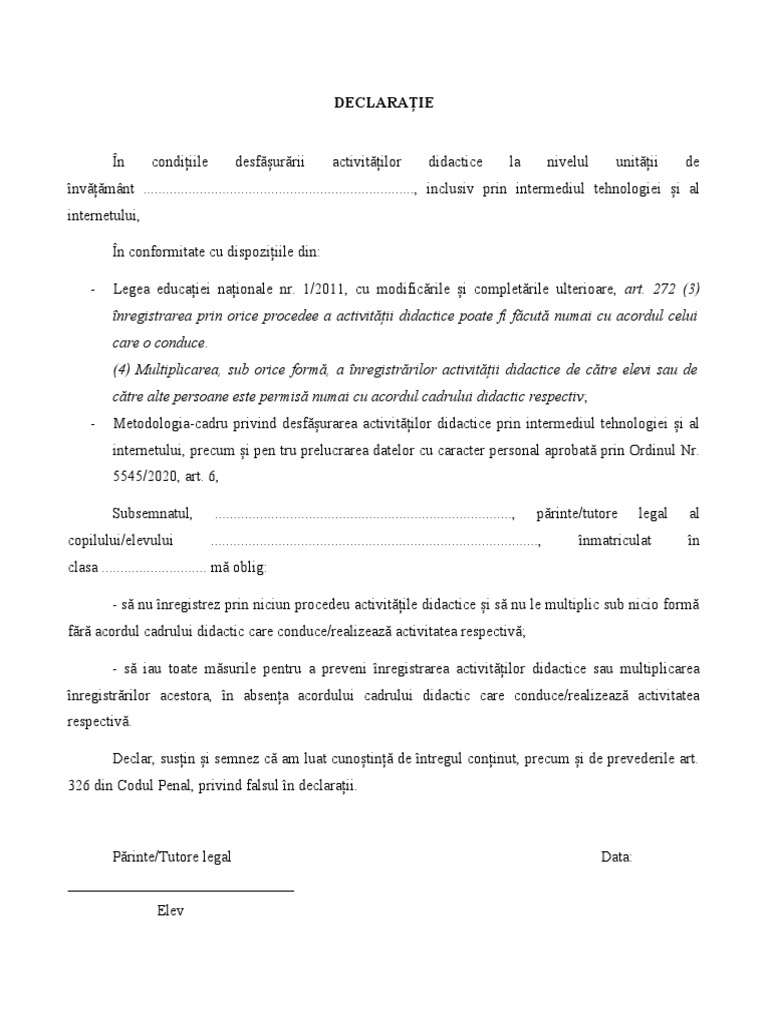 Declaratie Parinte | PDF