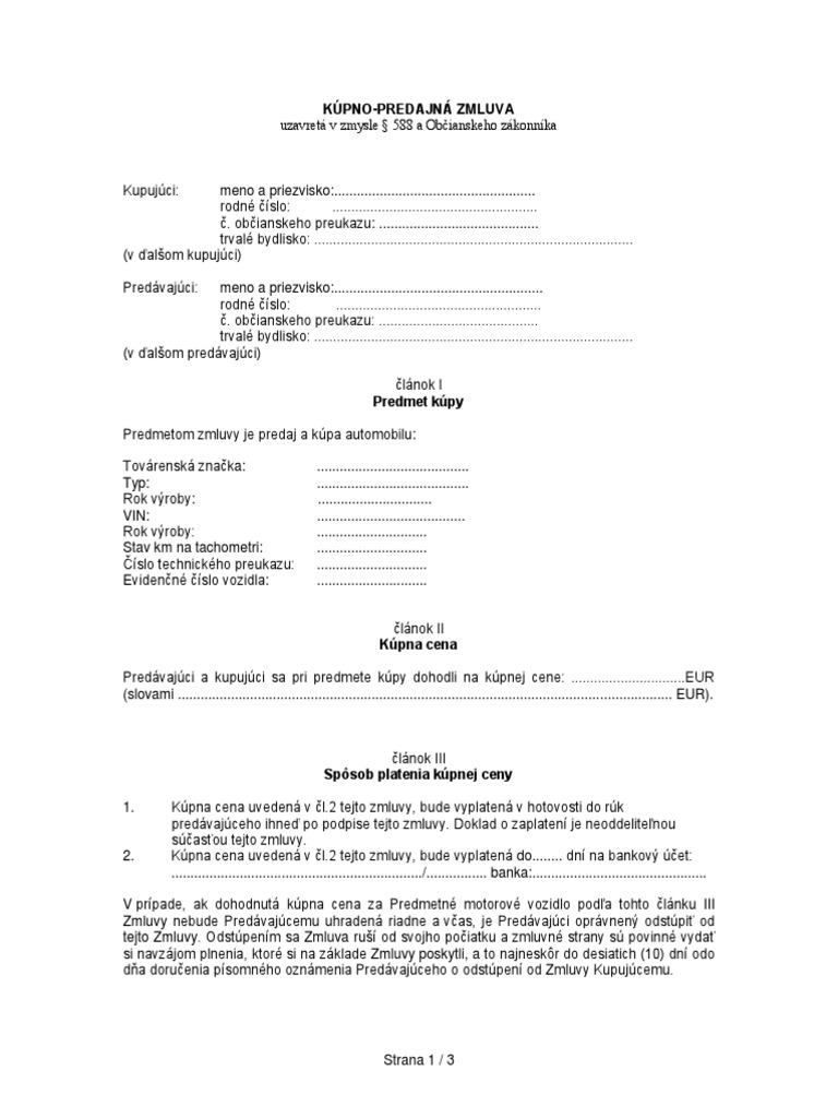 Kupno Predajna Zmluva | PDF