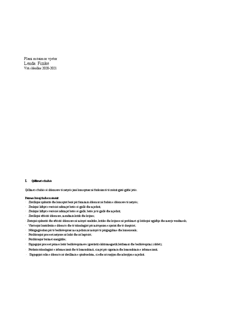 Fizika 11 Plani Mësimor 2020 2021 | PDF
