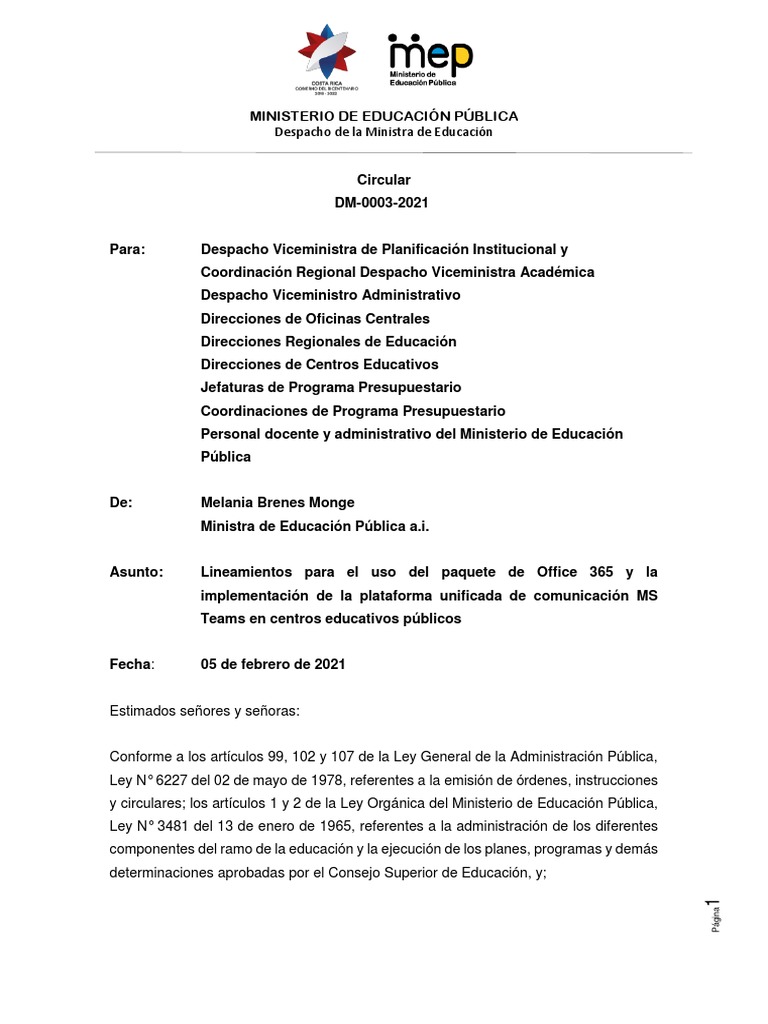 Circular DM-0003-2021 | PDF | Biblioteca escolar | Microsoft