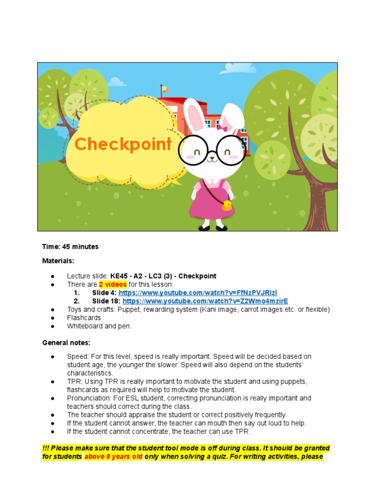 Checkpoint: Time: 45 Minutes Materials | Download Free PDF | Phonics ...