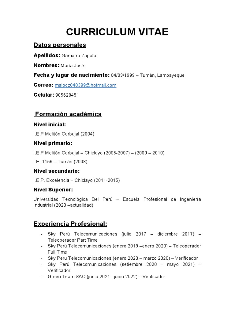 Curriculum Vitae Maria Jose | PDF