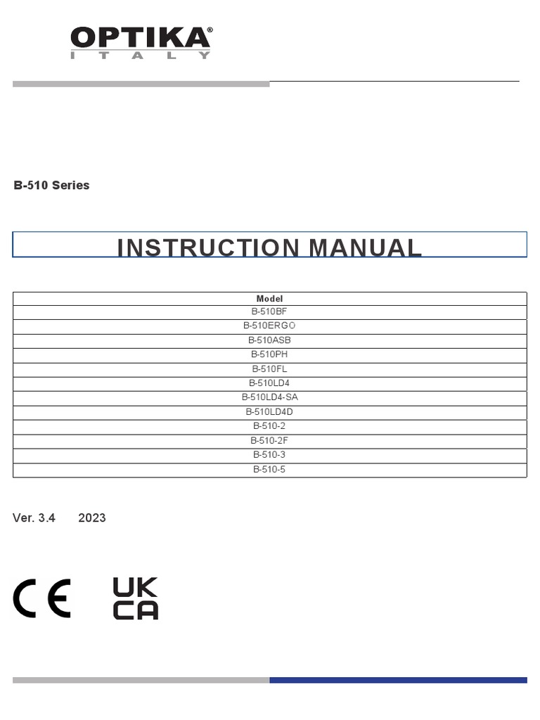 Optika B-510bf B-510ph B-510fl B-510ld Instruction Manual en It Es FR de PT | PDF | Electrical ...
