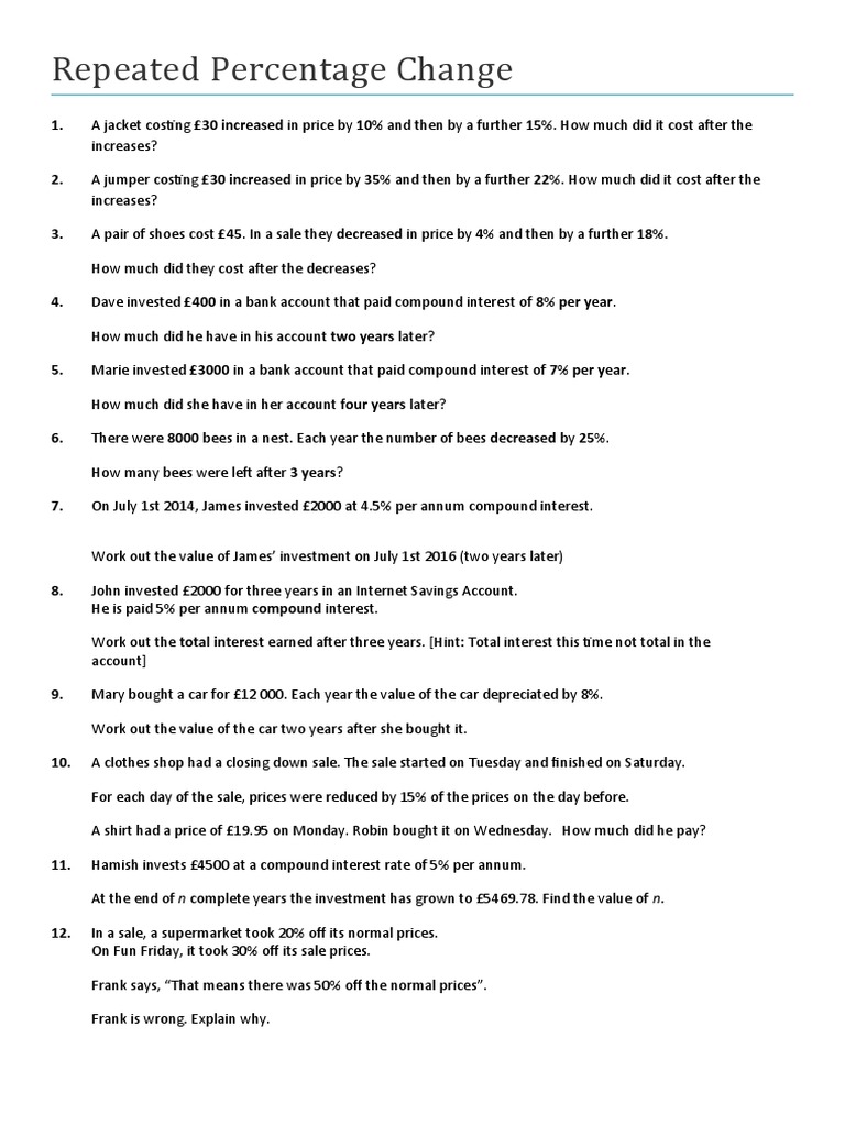 Repeated Percentage Change | PDF | Interest | Depreciation