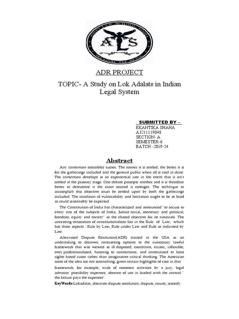 Adr Project Ekantika Shaha 9048 Sec-A | Download Free PDF | Alternative Dispute Resolution | Justice