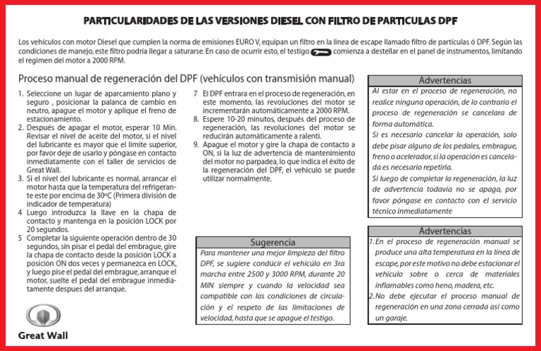 Instructivo de Regeneración Manual de Filtro DPF en Unidades Diesel EURO V | PDF | Transmisión ...