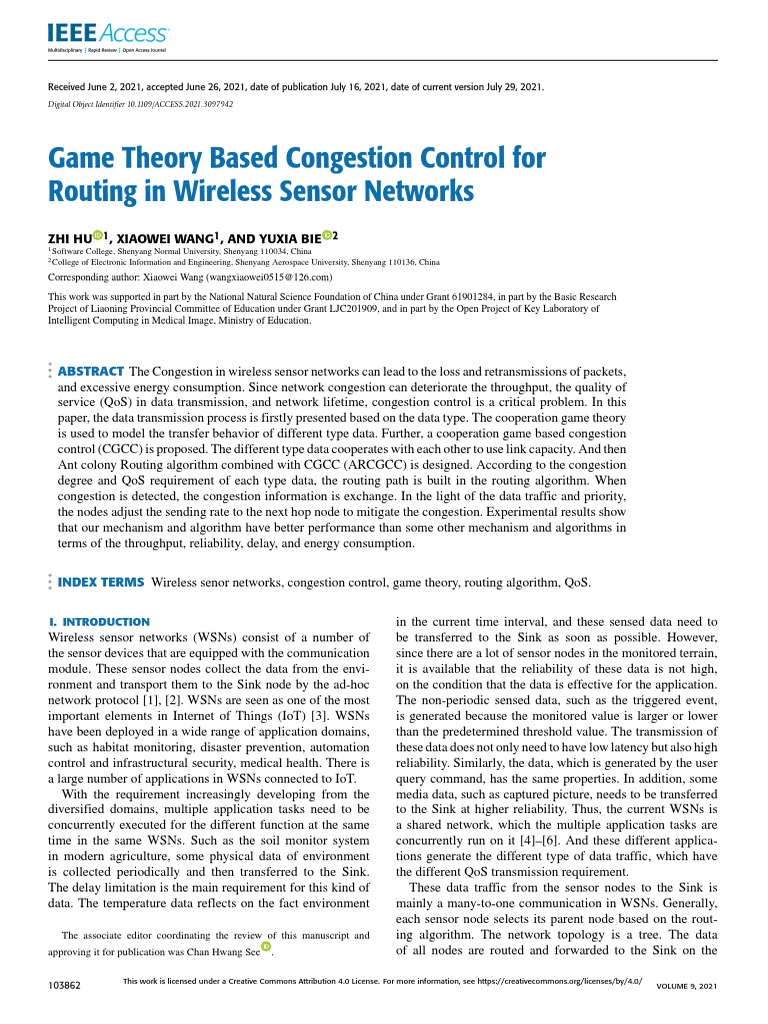 Game Theory Based Congestion Control For Routing In Wireless Sensor Networks Pdf Network