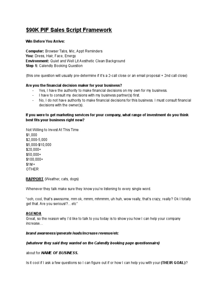 $90K PIF Sales Script Framework | PDF | Search Engine Optimization ...