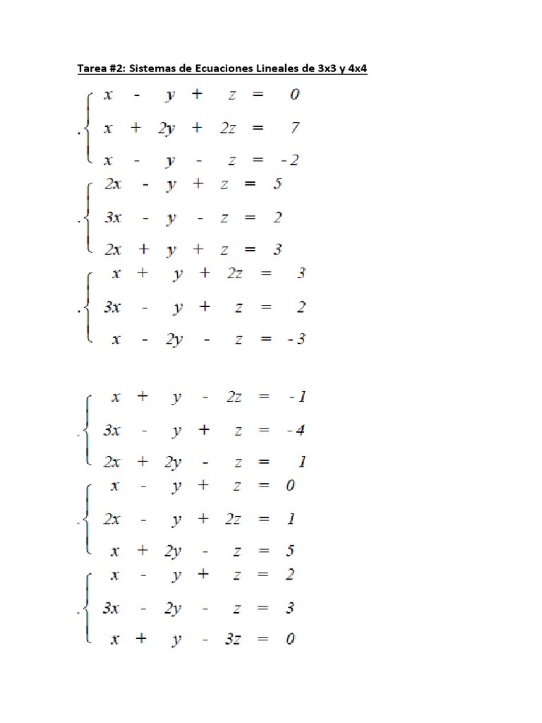 Tarea 2 Sistemas de Ecuaciones Lineales de 3x3 y 4x4 | PDF