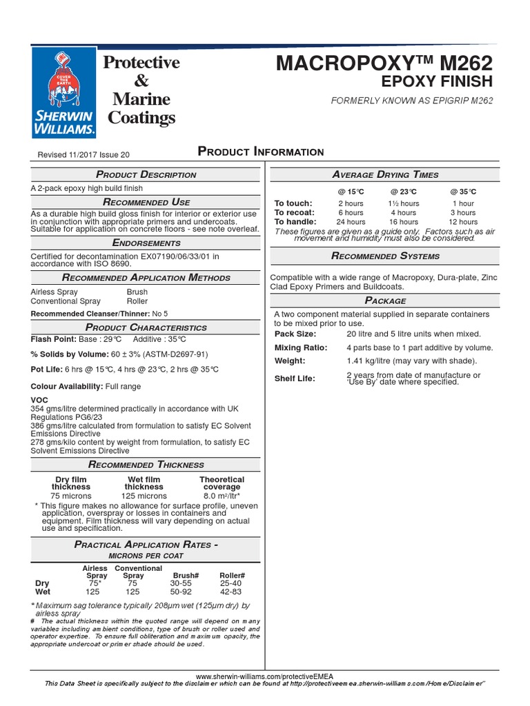 Sherwin Williams Macropoxy M262 PDS Promain 05 09 2022 | PDF | Paint ...
