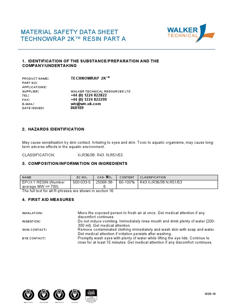 Technowrap 2K Resin Part A | PDF | Personal Protective Equipment | Water