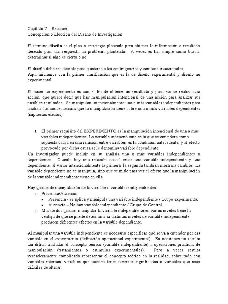 Resumen Cap 7 | PDF | Experimentar | Validez (Estadísticas)