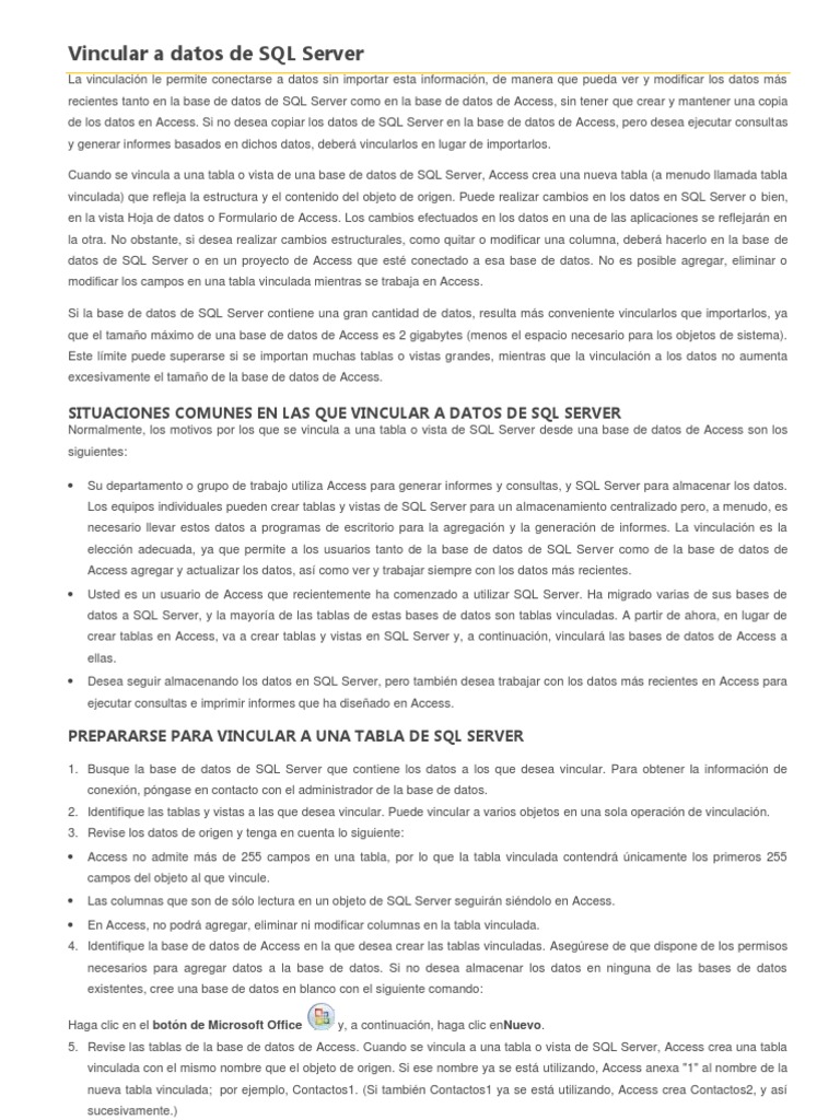 Vincular A Datos De Sql Server Pdf Servidor Sql De Microsoft Tabla Base De Datos