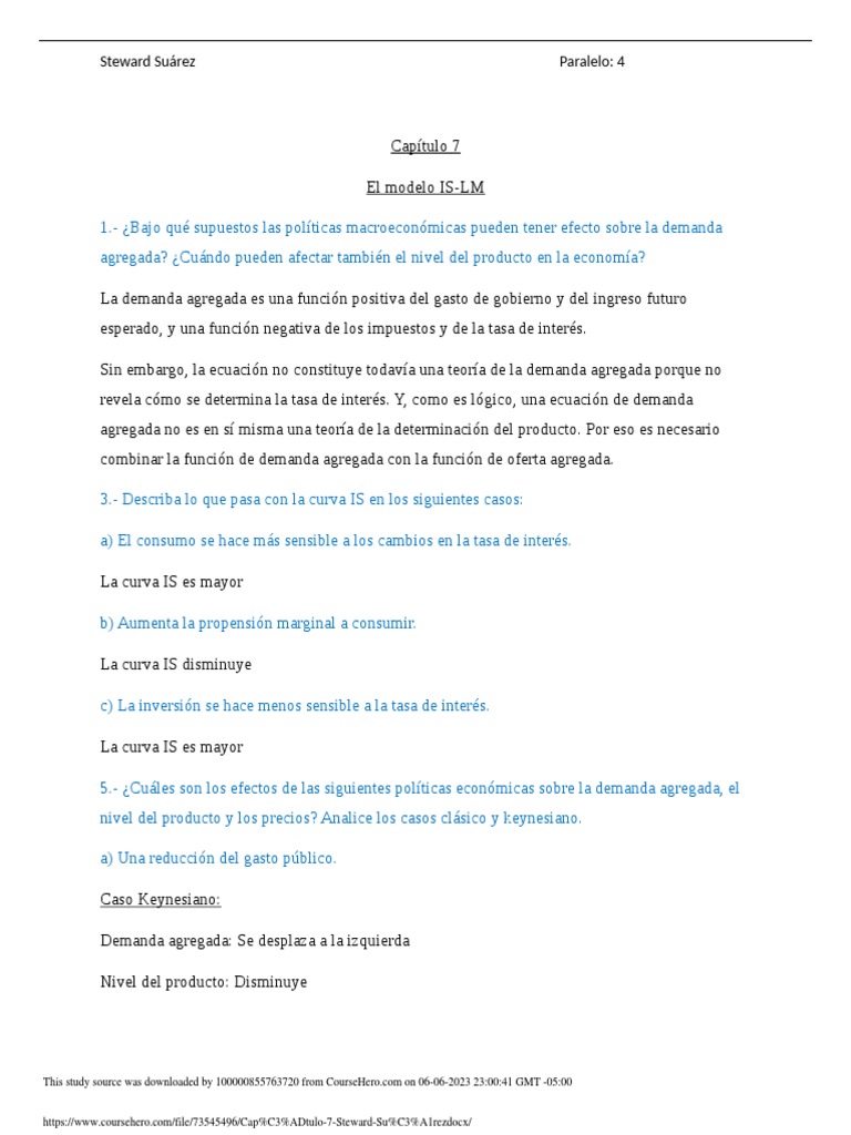 Cap Tulo 7 Steward Su Rez | PDF | Economía keynesiana | La demanda agregada