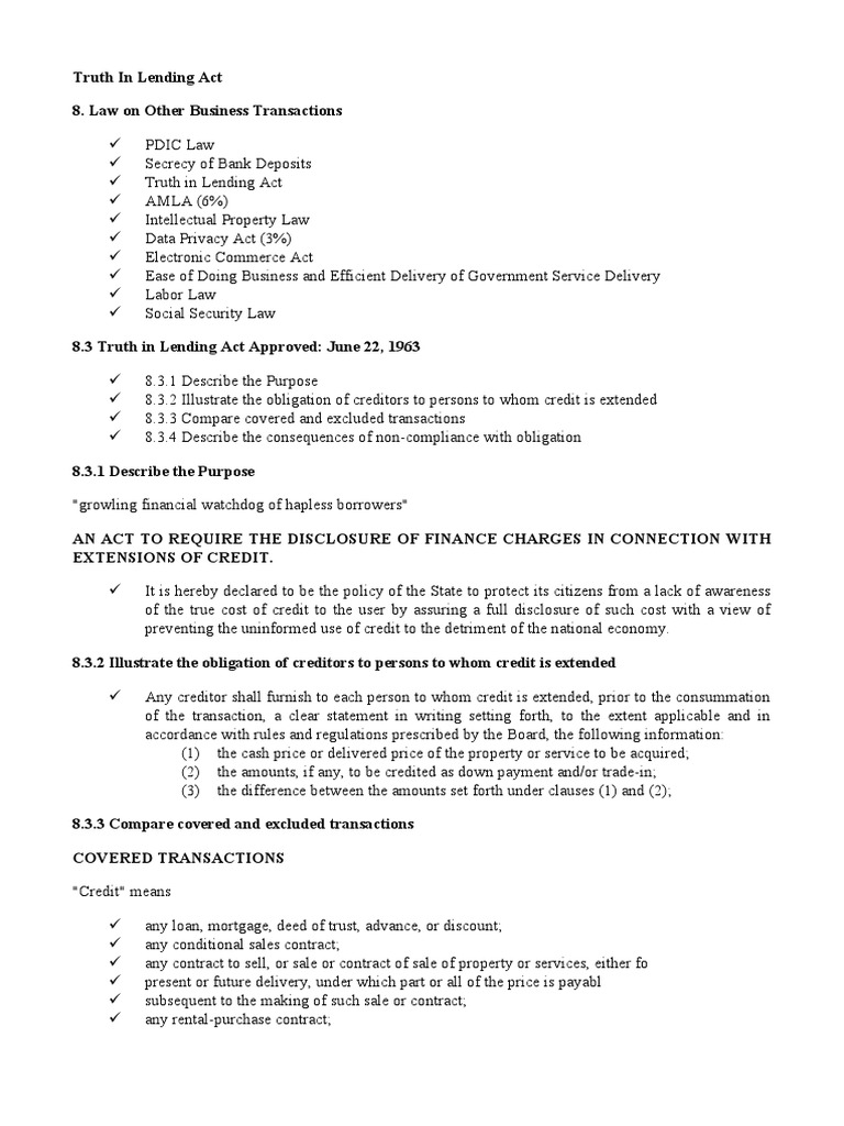 Truth in Lending Act | PDF