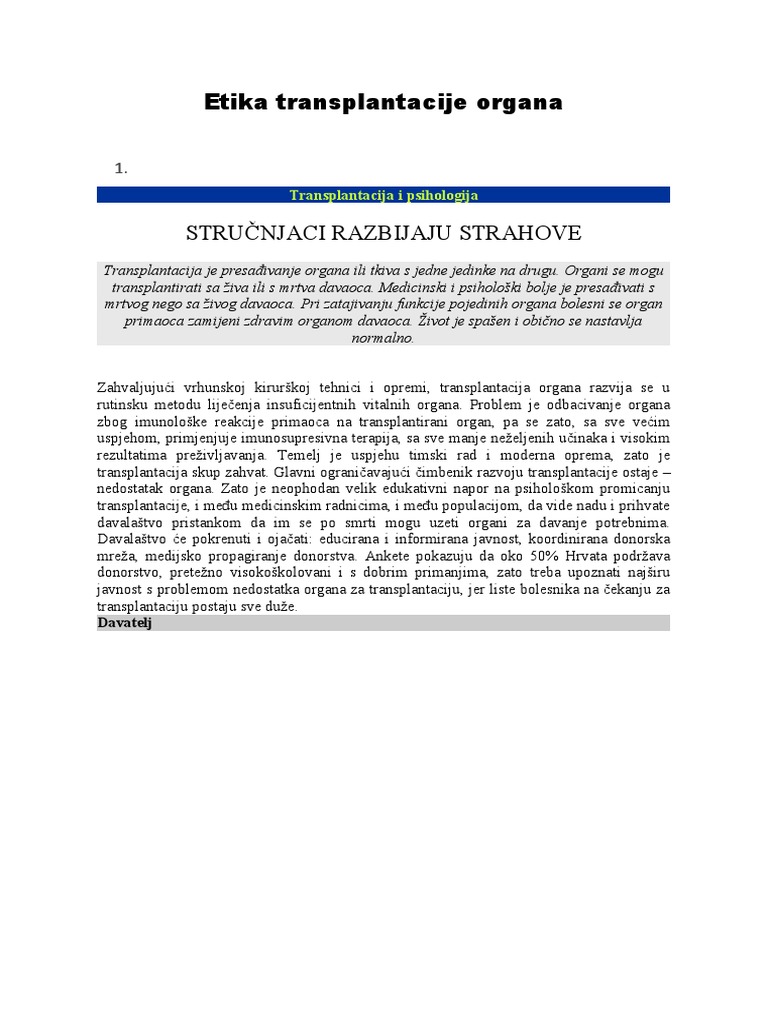 Etika Transplantacije Organa Pero | PDF