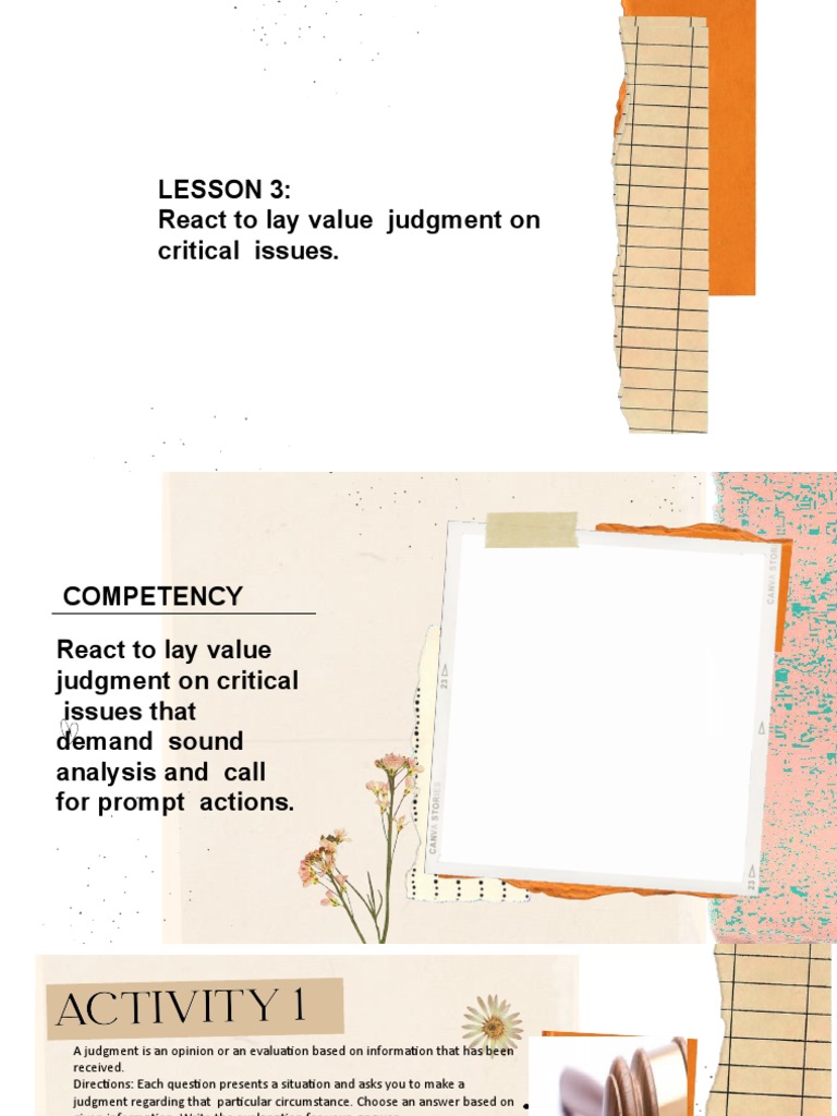 LESSON 3-React To Lay Value Judgment On Critical Issues | PDF